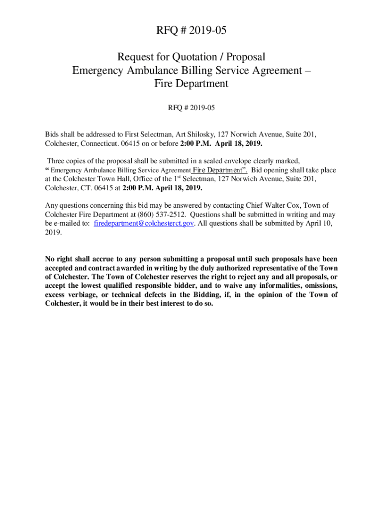 Fillable Online REQUEST FOR PROPOSALS (RFP) AMBULANCE BILLING SERVICES ...