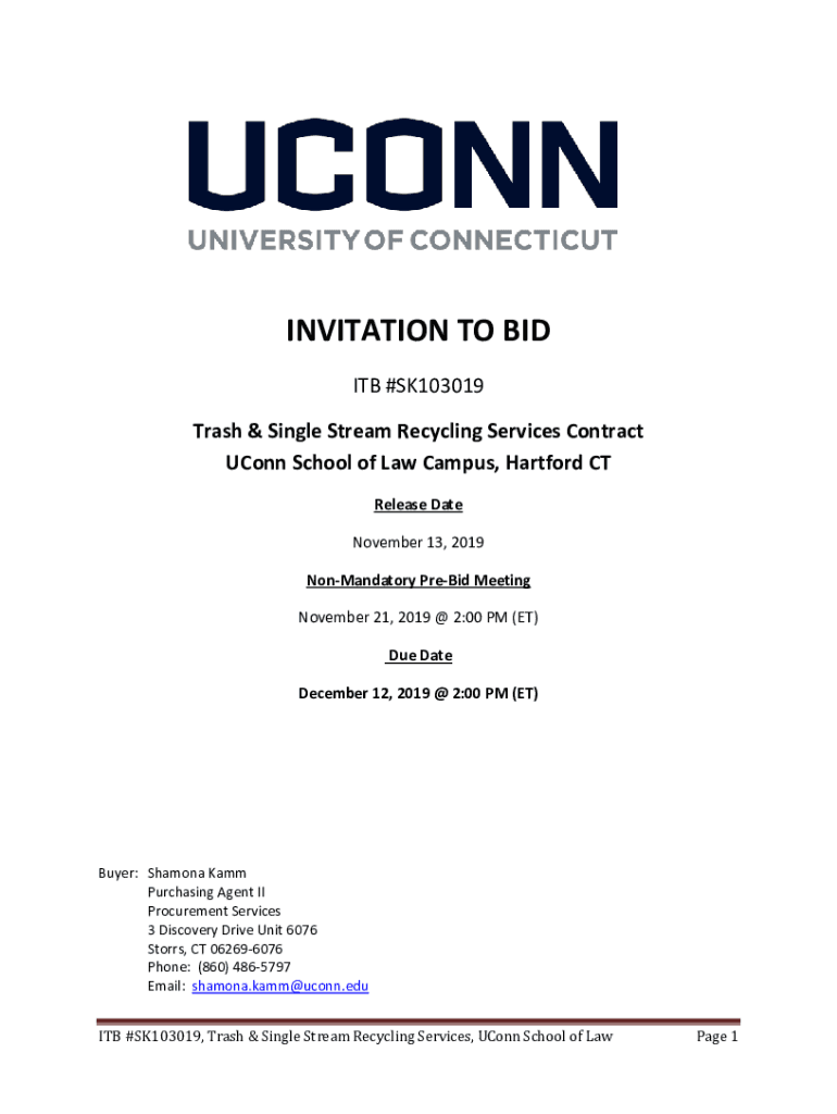 Fillable Online INVITATION TO BID - University of Connecticut ... 3.1.7 Recycling ... Fax Email ...