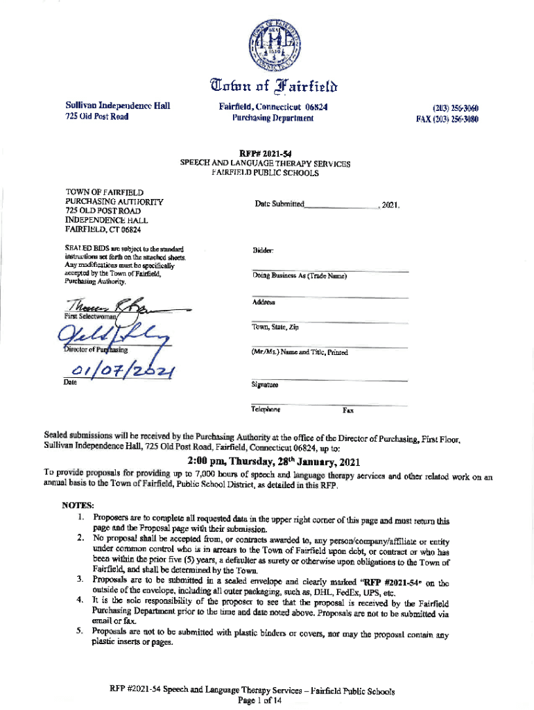 Fillable Online 2021-54 Speech and Language Therapy Services - Fairfield Public Schools Fax ...