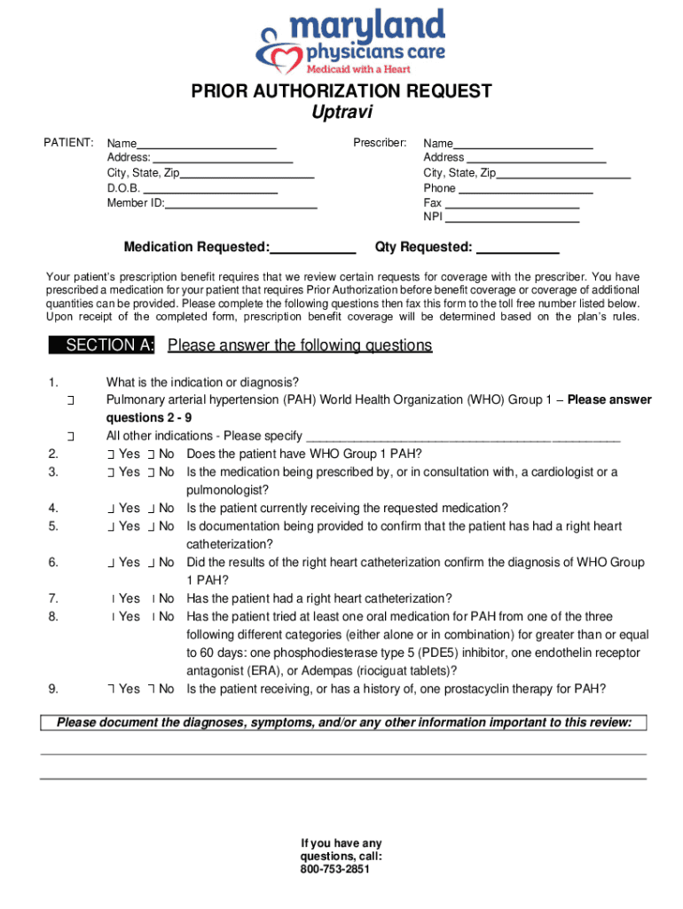 Fillable Online Uptravi (Selexipag) Prior Authorization Request Form ...
