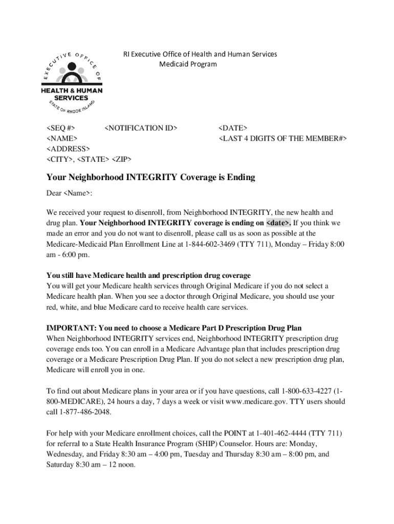 Fillable Online Your Neighborhood INTEGRITY Coverage is Ending Fax ...