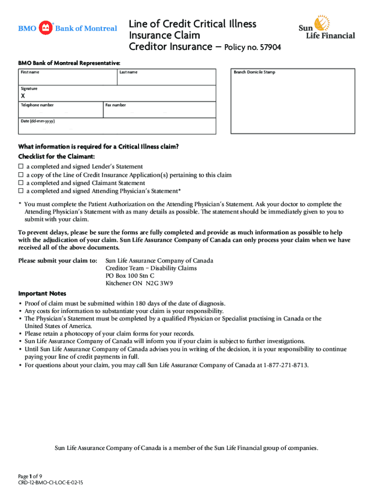 Fillable Online Line of Credit Critical Illness Insurance Claim ...