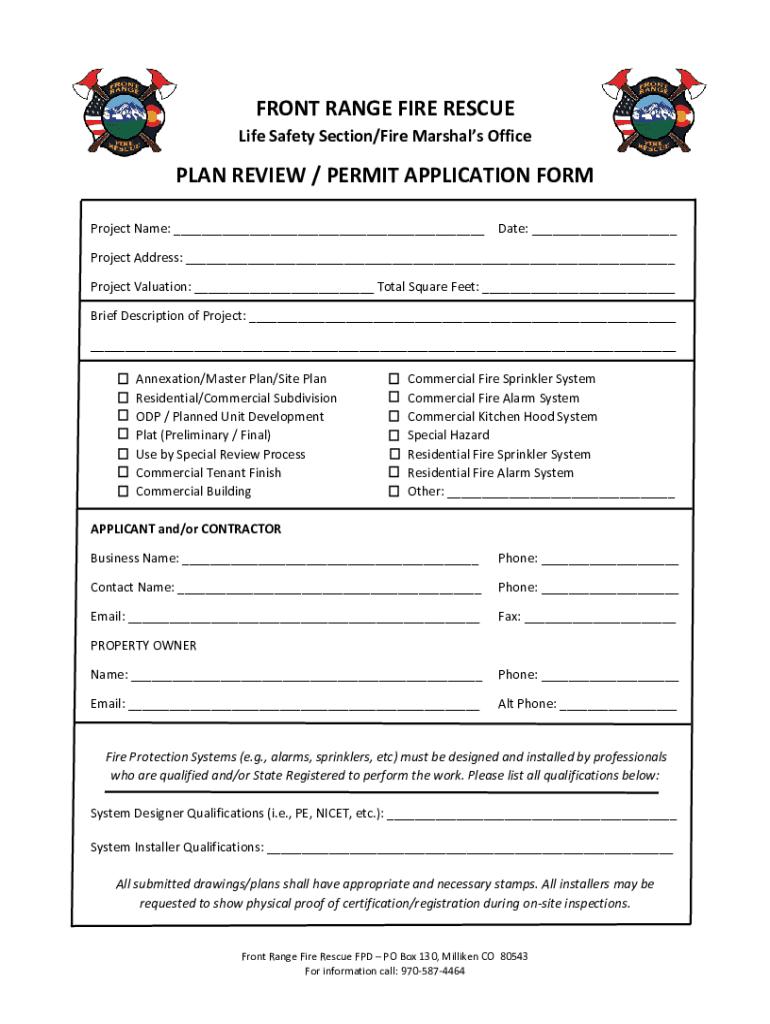 Fillable Online PLAN REVIEW / PERMIT APPLICATION FORM Fax Email Print ...