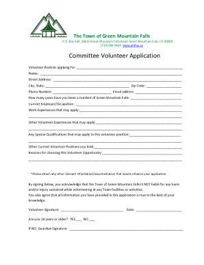 Fillable Online Committee Volunteer Application Green Mountain Falls ...