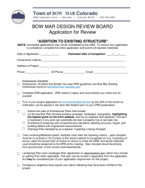 Fillable Online BOW MAR DESIGN REVIEW BOARD Application for Review Fax ...