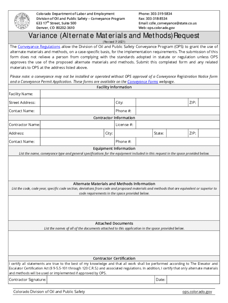 Fillable Online Variance (Alternate Materials and Methods)Request Fax ...