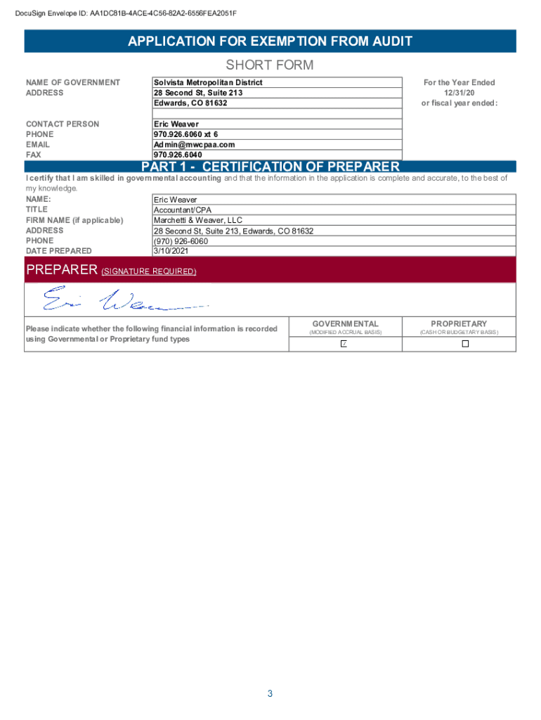 Fillable Online Audits and ExemptionsDepartment of Local Affairs ...