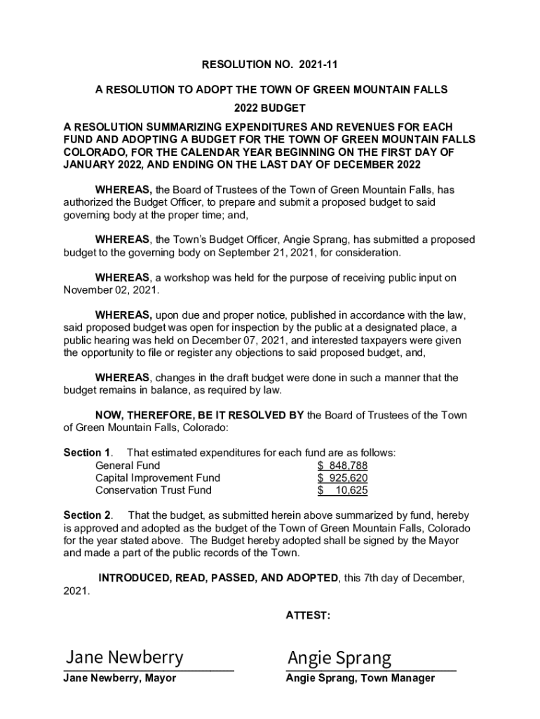 Fillable Online Jane Newberry Angie Sprang - Town of Green Mountain ...