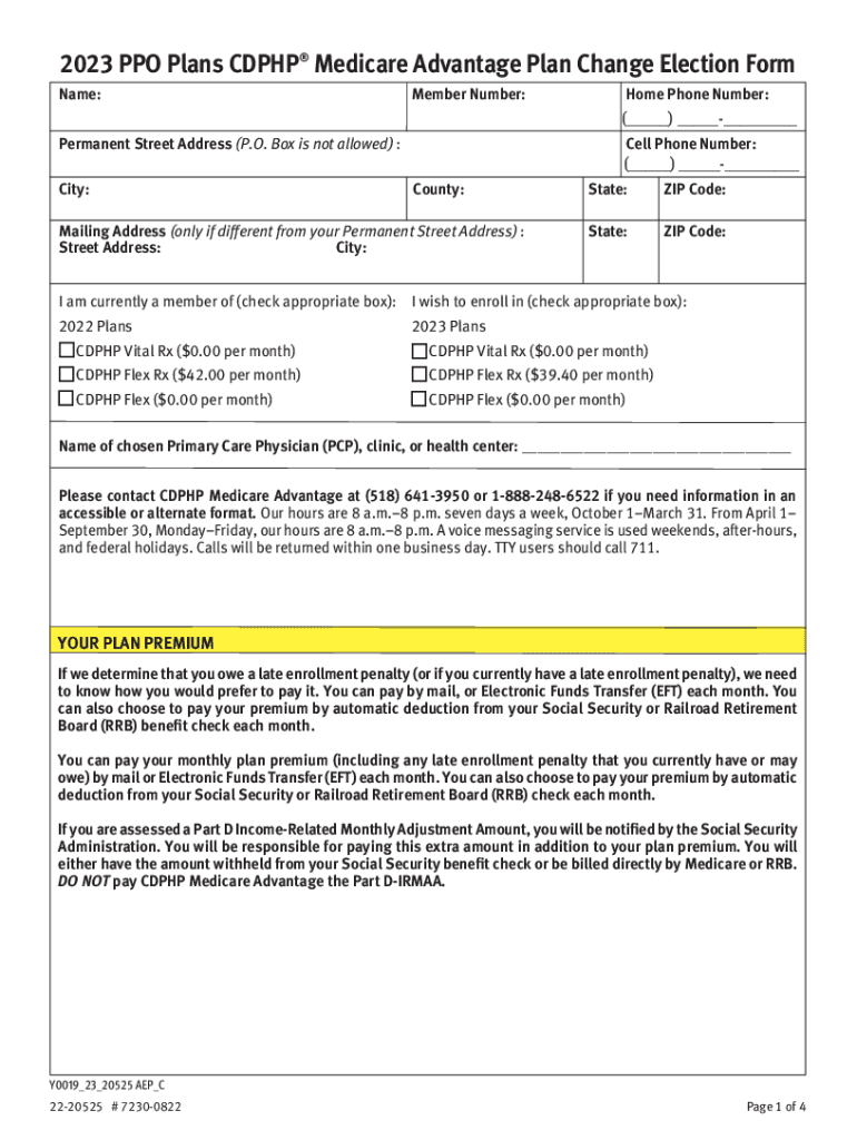 Fillable Online 2023 Medicare PPO Plan Election Change Form - AEP ...