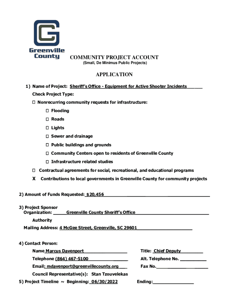 Fillable Online COMMUNITY PROJECT ACCOUNT - Greenville County Fax Email Print - pdfFiller