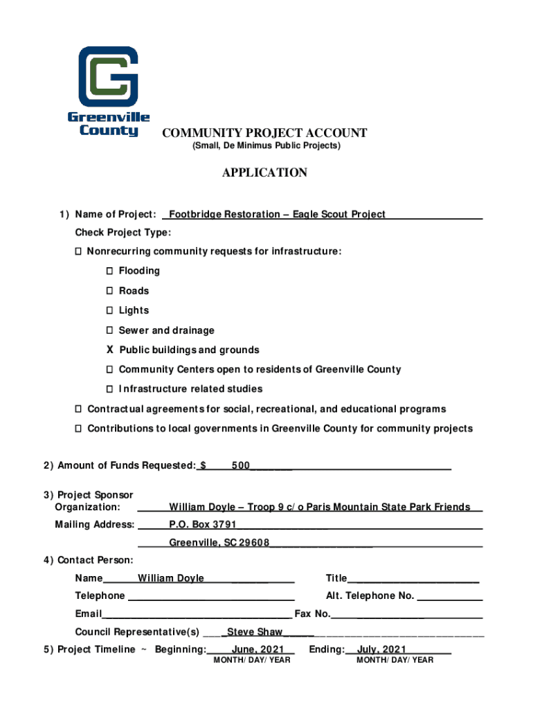 Fillable Online COMMUNITY PROJECT ACCOUNT Fax Email Print - pdfFiller