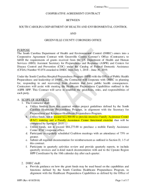 Fillable Online COOPERATIVE AGREEMENT CONTRACT BETWEEN SOUTH CAROLINA ...