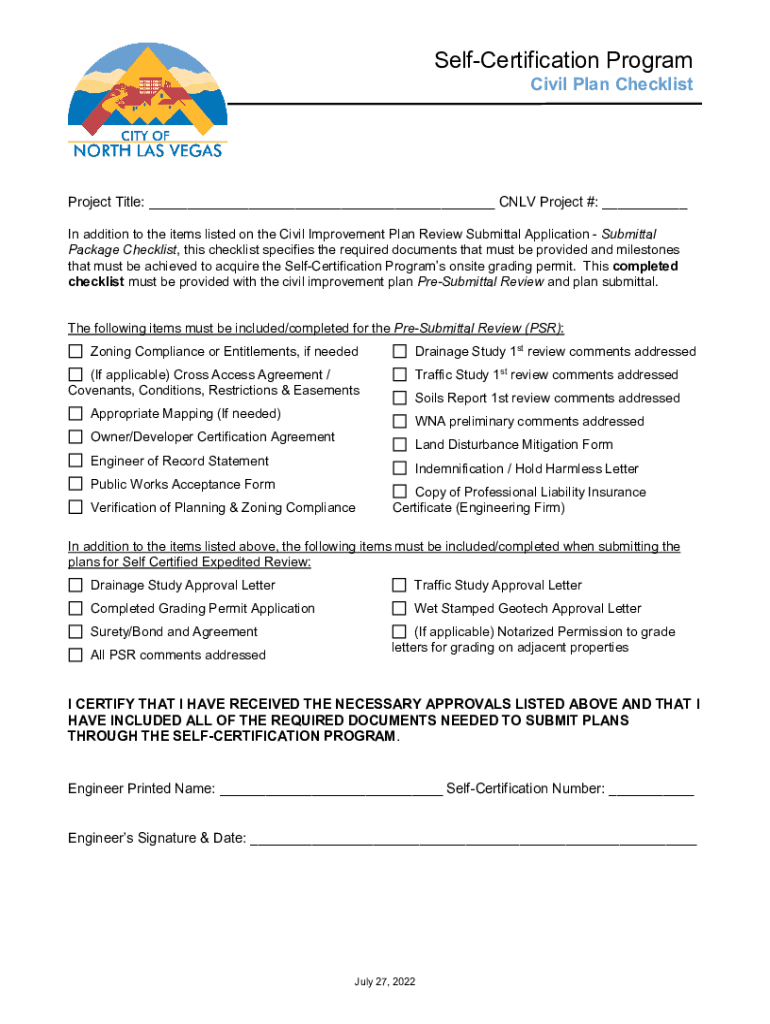 Fillable Online Self-Certification Plan Review Program Index - North ...