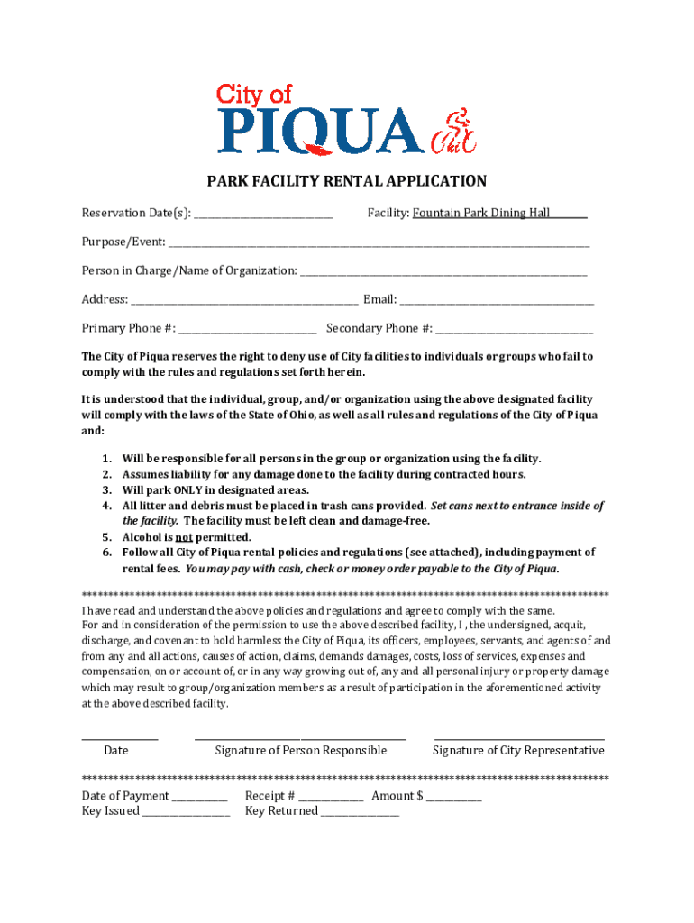 Fillable Online PARK FACILITY RENTAL APPLICATION Fax Email Print ...