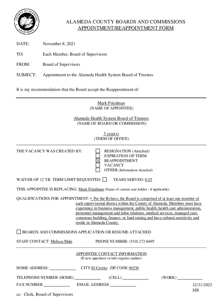 Fillable Online Boards and Commissions - Alameda County, California Fax Email Print - pdfFiller