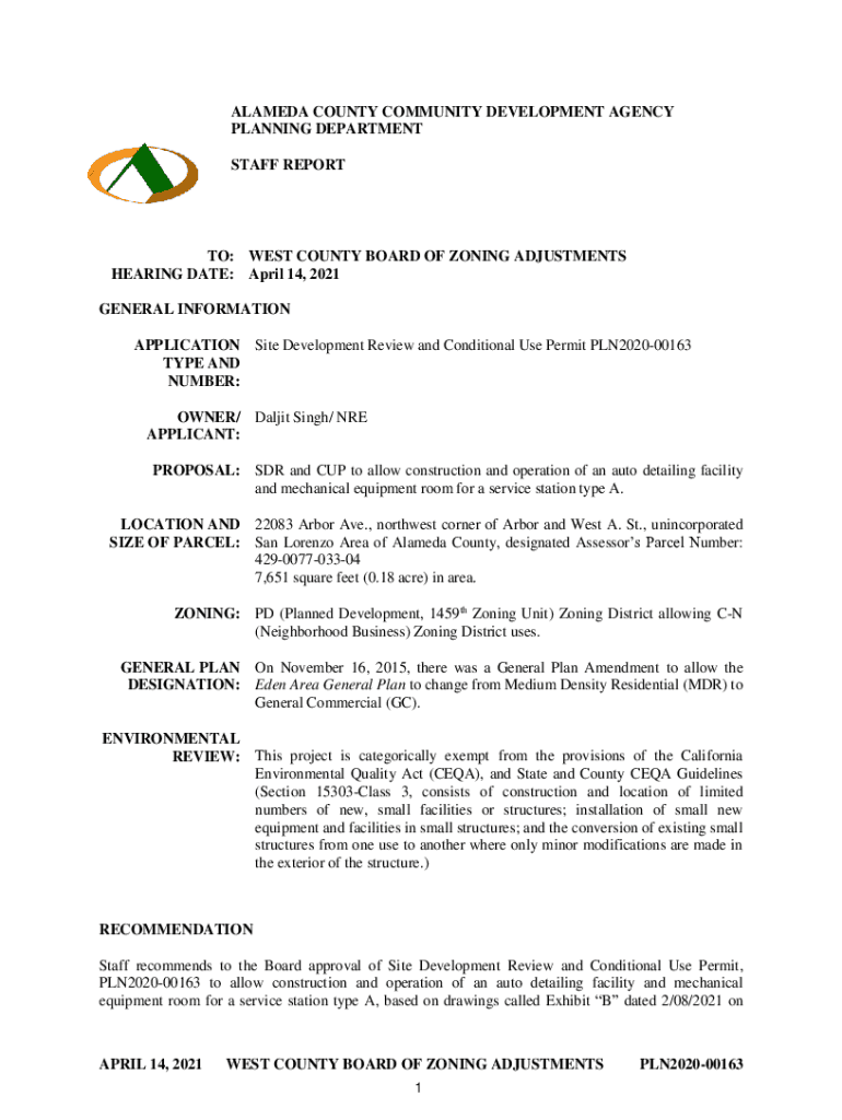 Fillable Online PLN2020-00163 - Alameda County Fax Email Print - pdfFiller