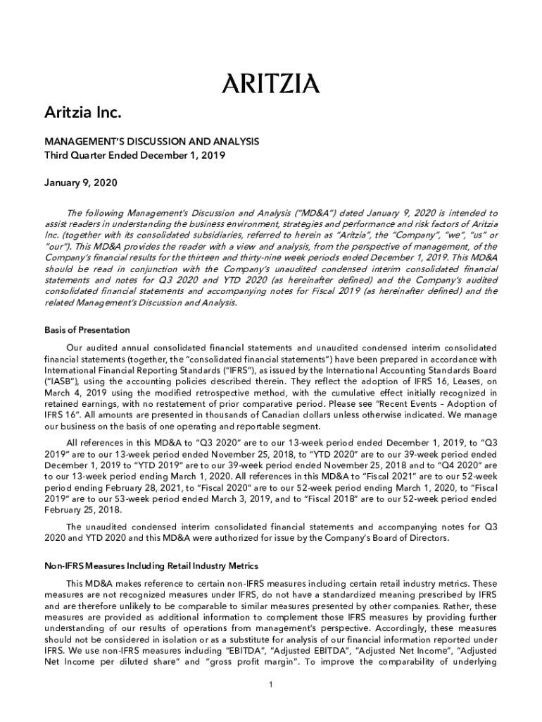 Fillable Online Aritzia Inc. MANAGEMENT'S DISCUSSION AND ANALYSIS ... Fillable Online Aritzia Inc. MANAGEMENT'S DISCUSSION AND ANALYSIS ...