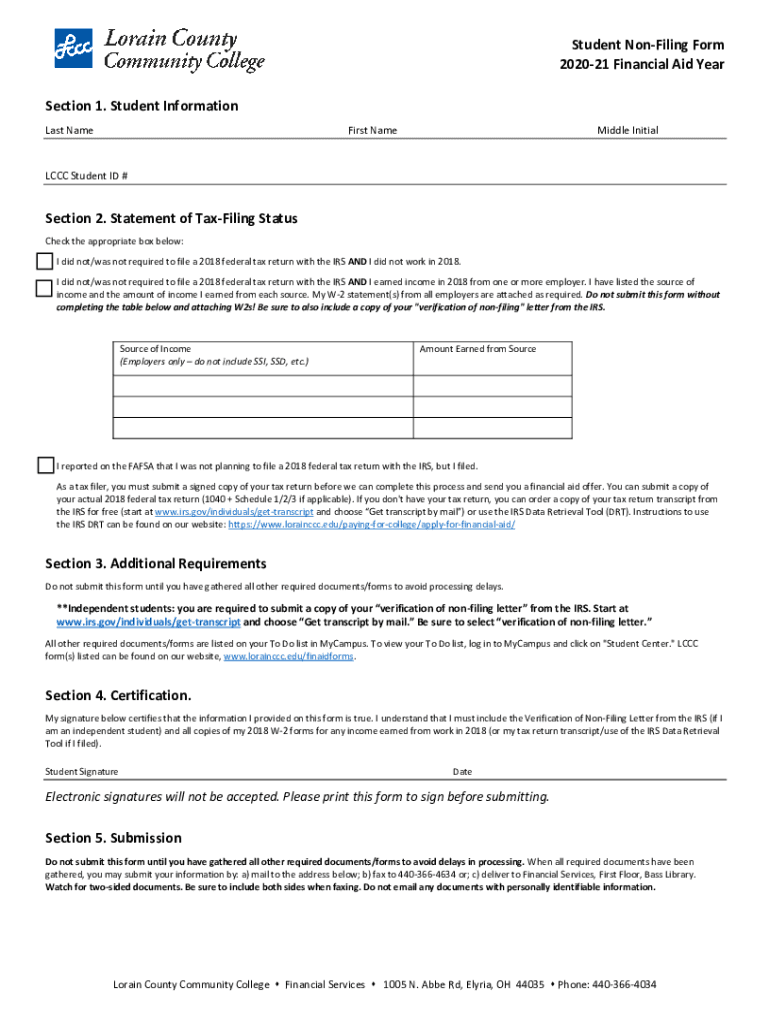 Fillable Online Student Non Filing Form Fax Email Print - pdfFiller