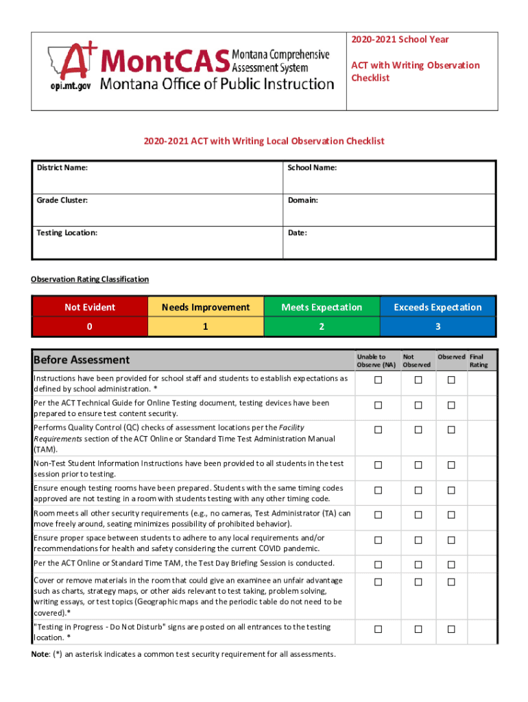 Fillable Online opi mt 51+ SAMPLE Observation Checklist Templates in ...