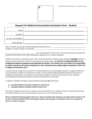 Fillable Online Request for Medical Immunization Exemption Form ...