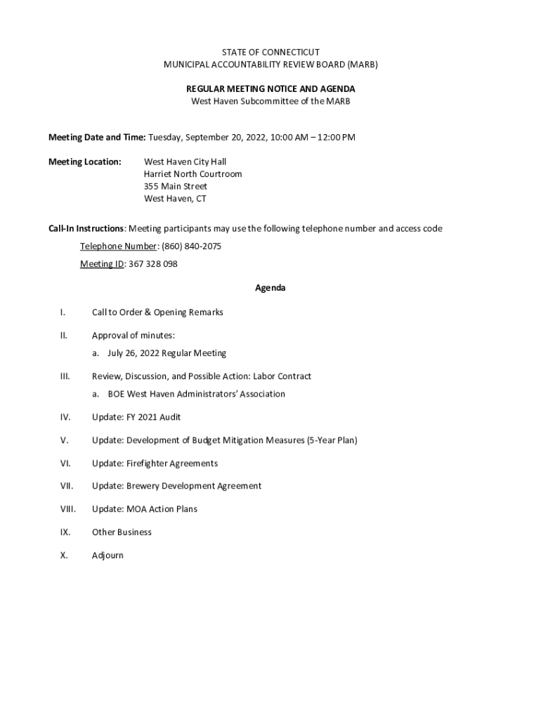 Fillable Online egov.ct.govPMCAgendaSTATE OF CONNECTICUT MUNICIPAL ...