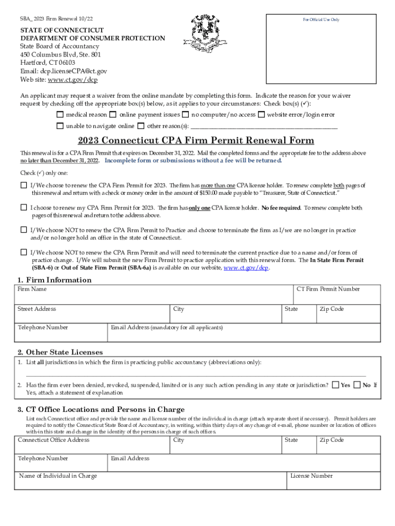 Fillable Online 2023 Connecticut CPA Firm Permit Renewal Form - CT.gov ...