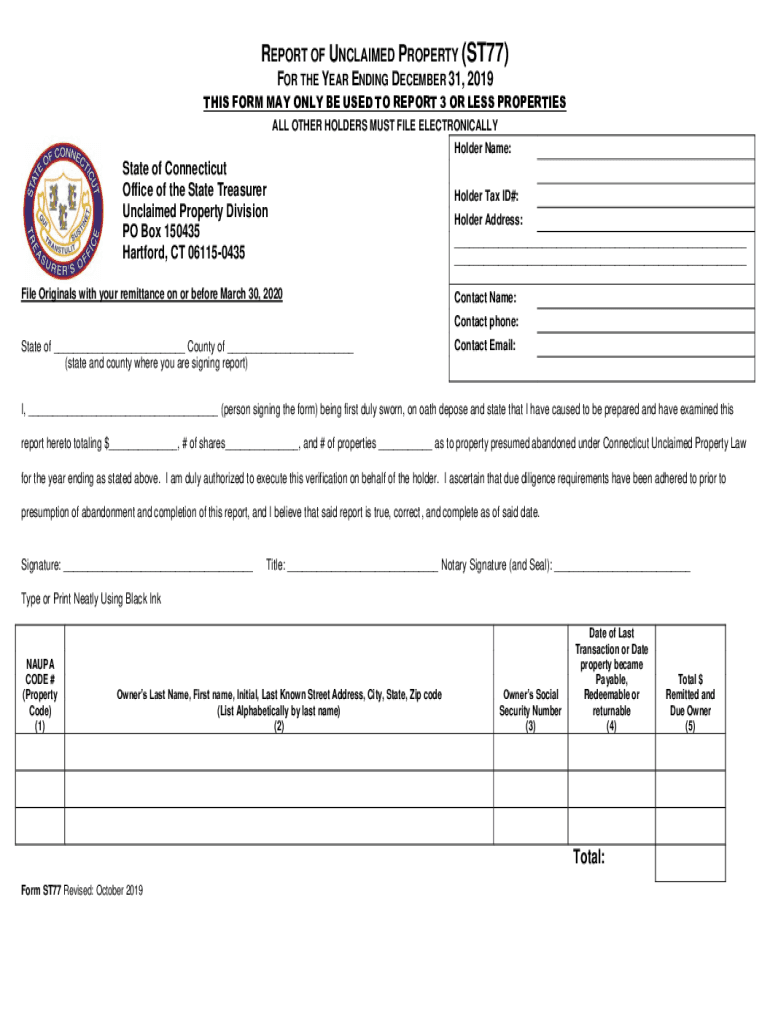 Fillable Online Get Report Of Unclaimed Property (ST77) - Ott.ct.gov ...