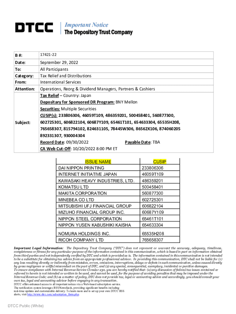 Fillable Online 17421-22 - Important Notice The Depository Trust ...