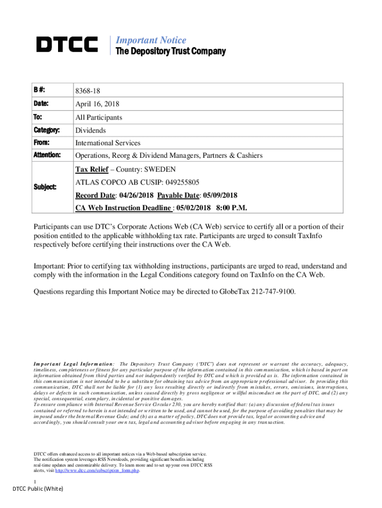 Fillable Online Important Notice The Depository Trust Company B ...
