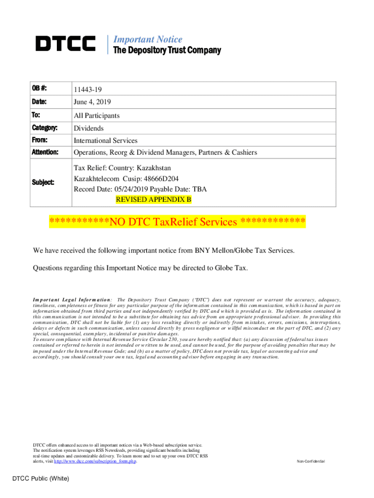 Fillable Online Important Notice The Depository Trust Company ...