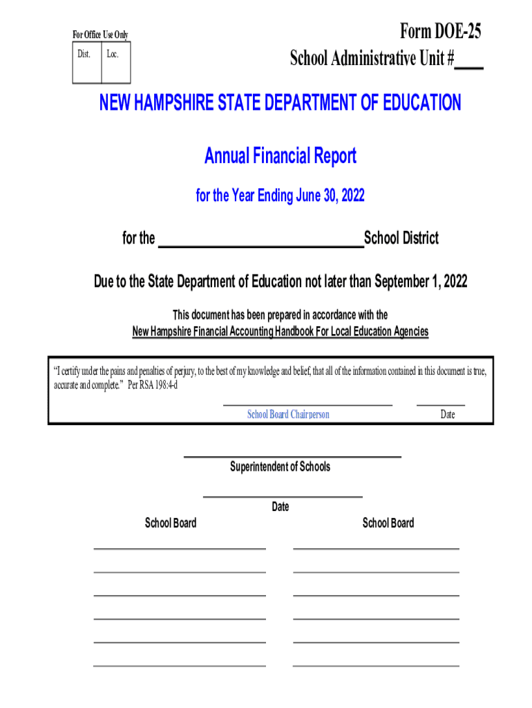 Fillable Online Form DOE-25 - New Hampshire Department of Education Fax ...