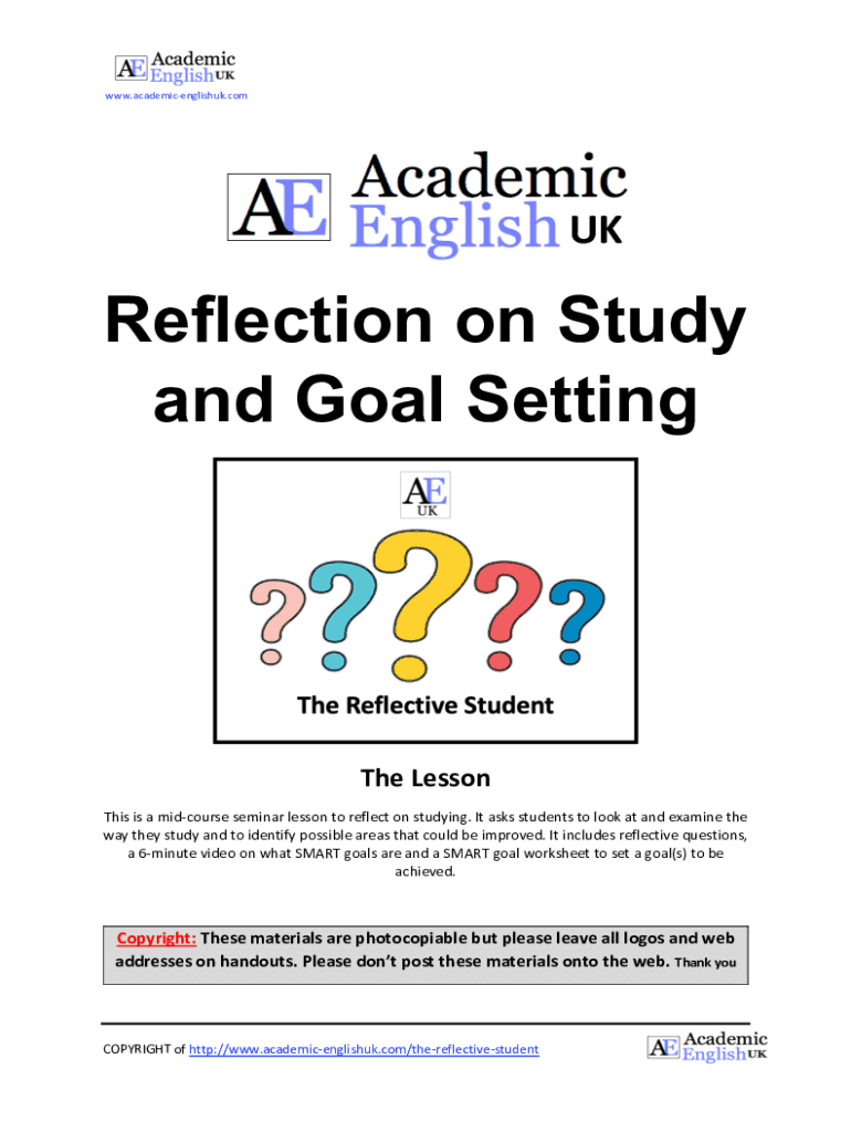 Fillable Online Reflection on Study and Goal Setting - Academic English ...