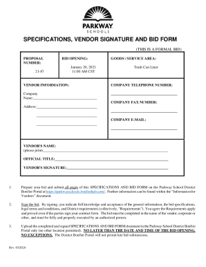 Fillable Online SPECIFICATIONS, VENDOR SIGNATURE AND BID FORM Fax Email ...