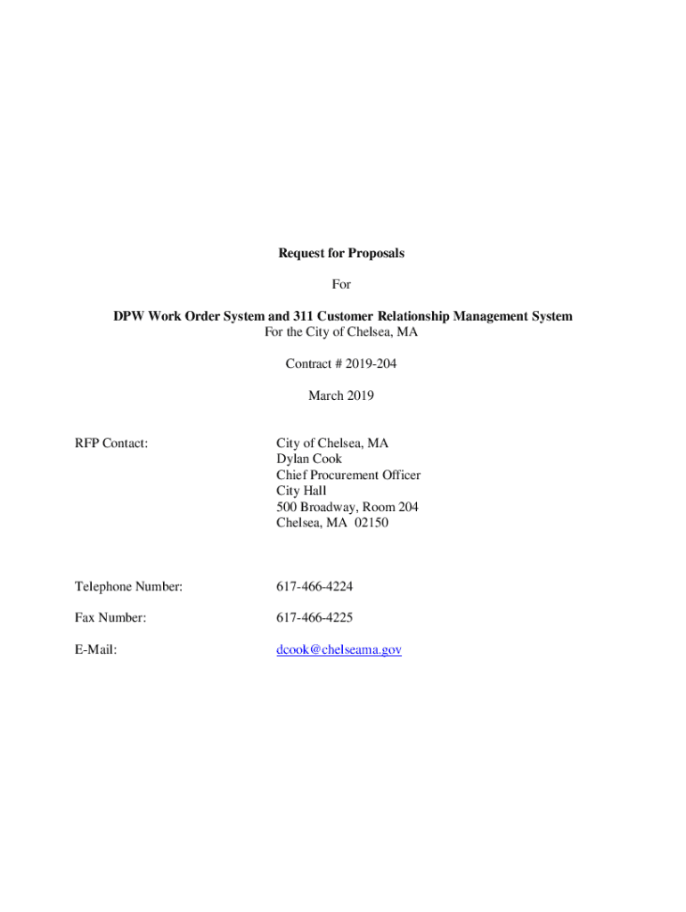 Fillable Online Request for Proposals For DPW Work Order System and 311 ...