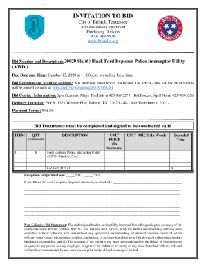 Fillable Online Bid Number and Description: 20029 Six (6) Black Ford ...