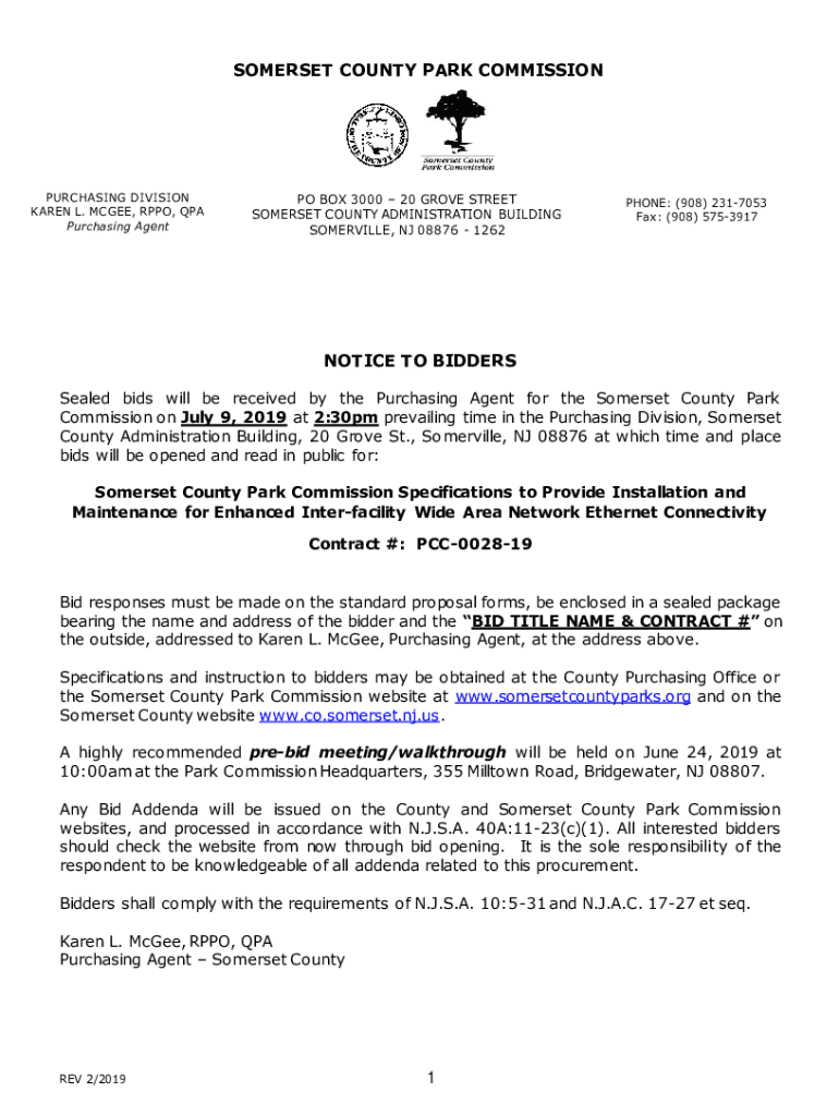 Fillable Online SOMERSET COUNTY PARK COMMISSION - bidnet.com Fax Email ...