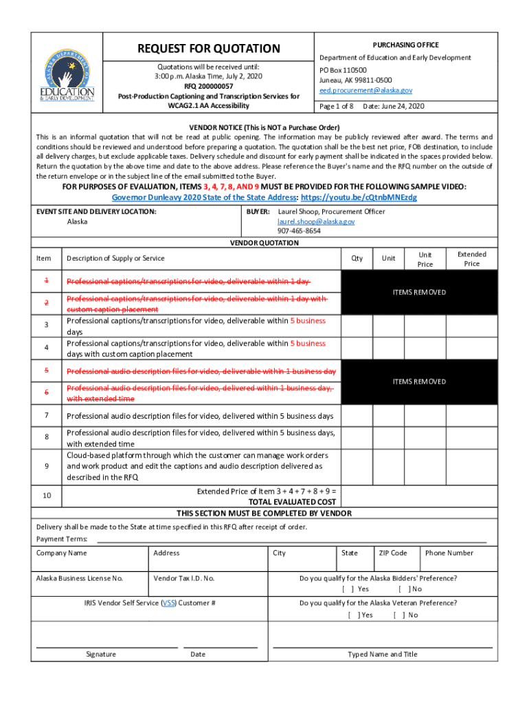 Fillable Online request for quotation - AWS.state.ak.us Fax Email Print - pdfFiller