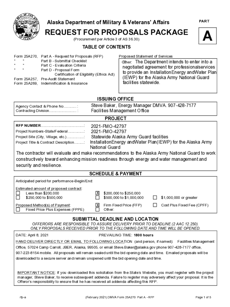 Fillable Online REQUEST FOR PROPOSALS PACKAGE - AWS.state.ak.us Fax ...