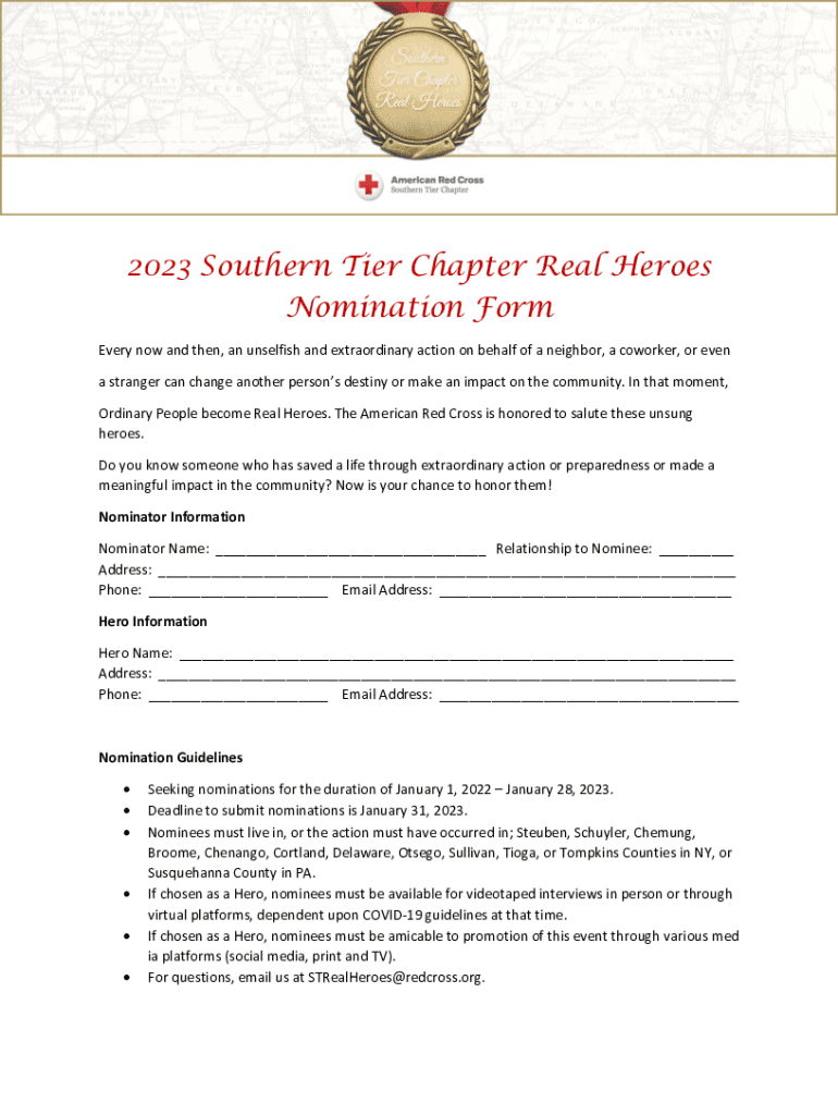 Fillable Online 2023 Southern Tier Chapter Real Heroes Nomination Form ...