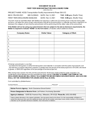 Fillable Online document 00 44 00 first-tier subcontractor disclosure form Fax Email Print ...
