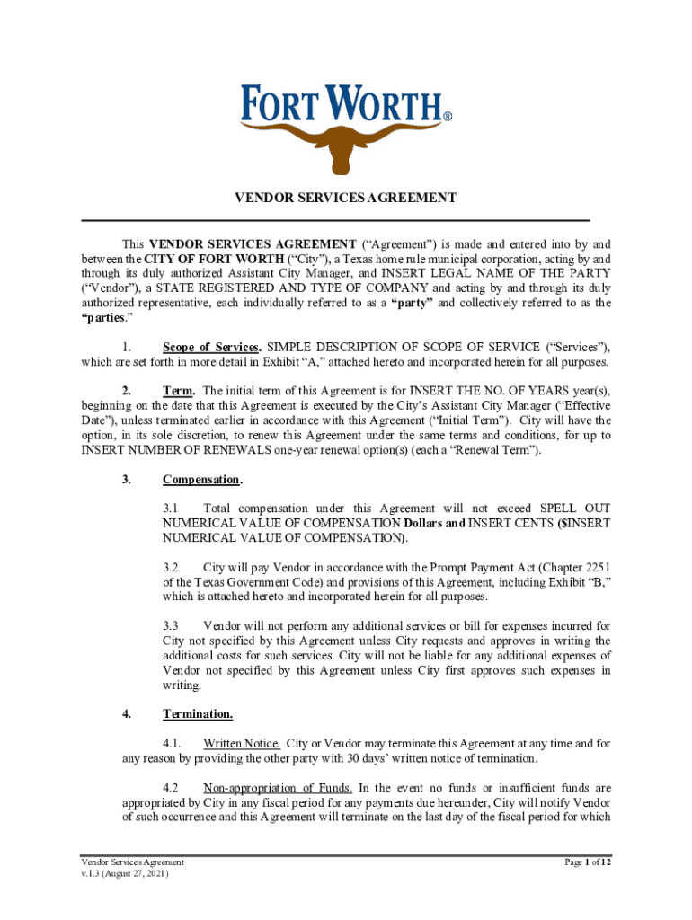Fillable Online VENDOR SERVICES AGREEMENT SAMPLE Fax Email Print ...