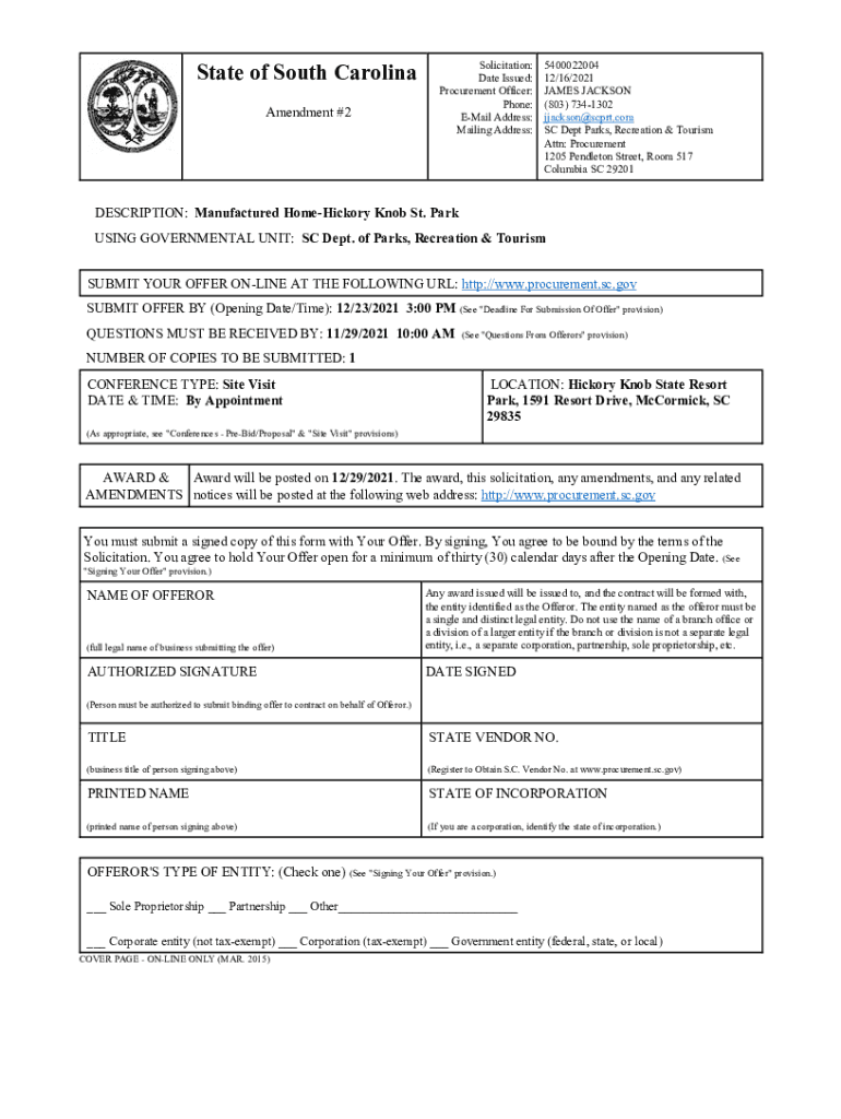 Fillable Online State of South Carolina Date Issued: Solicitation ...