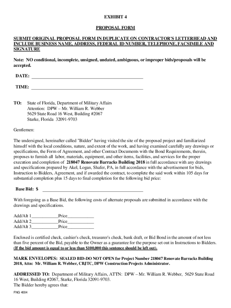Fillable Online Exhibit 4 Proposal Form Submit Original Proposal Form ...
