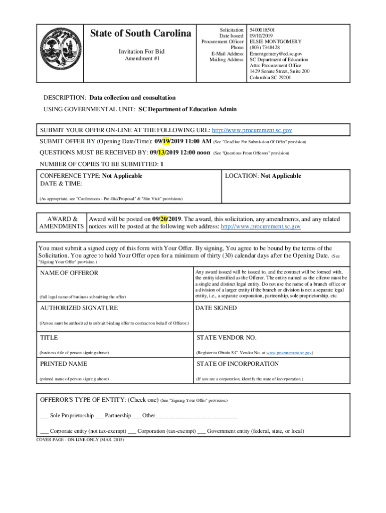 Fillable Online State of South Carolina Date Issued: Solicitation ...