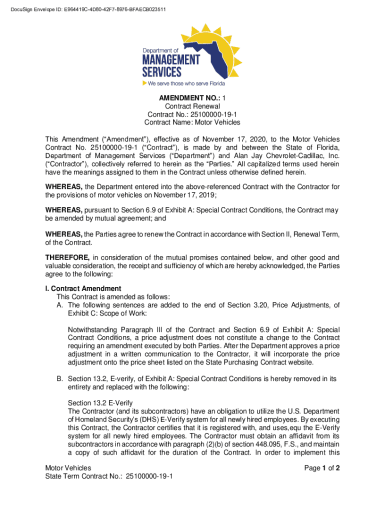 Fillable Online AMENDMENT NO.: 1 Contract Renewal Contract No ...