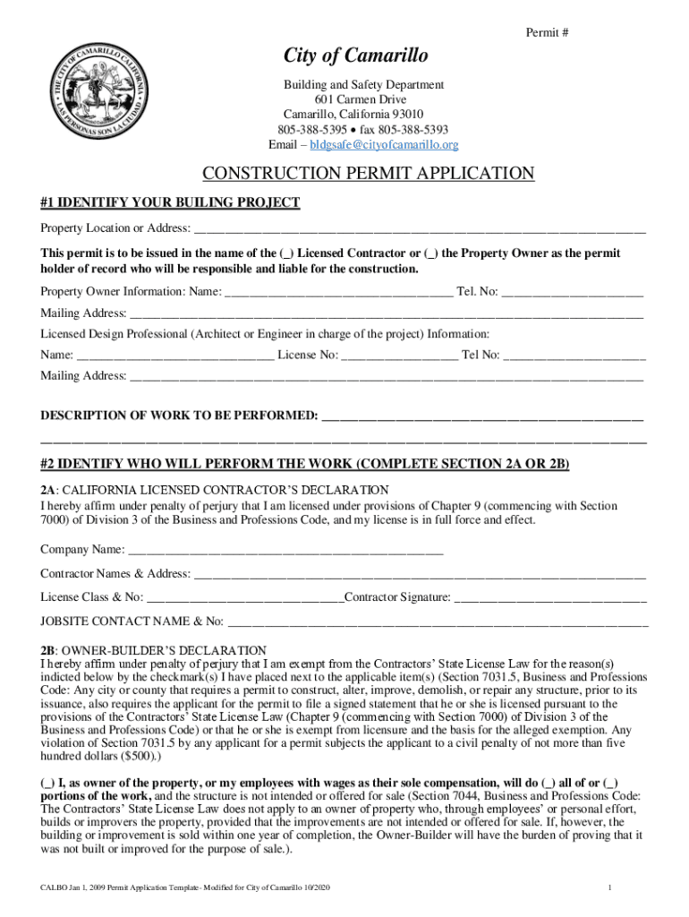 Fillable Online Permits - City of Camarillo Fax Email Print - pdfFiller