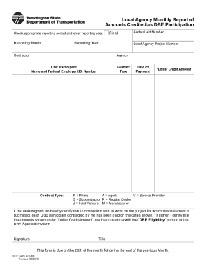 Fillable Online wsdot wa DOT Form 422-103 Local Agency Monthly Report ...