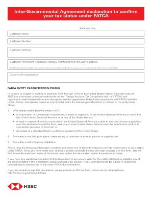 Fillable Online Inter-Governmental Agreement Declaration to confirm your tax status ... Fax ...