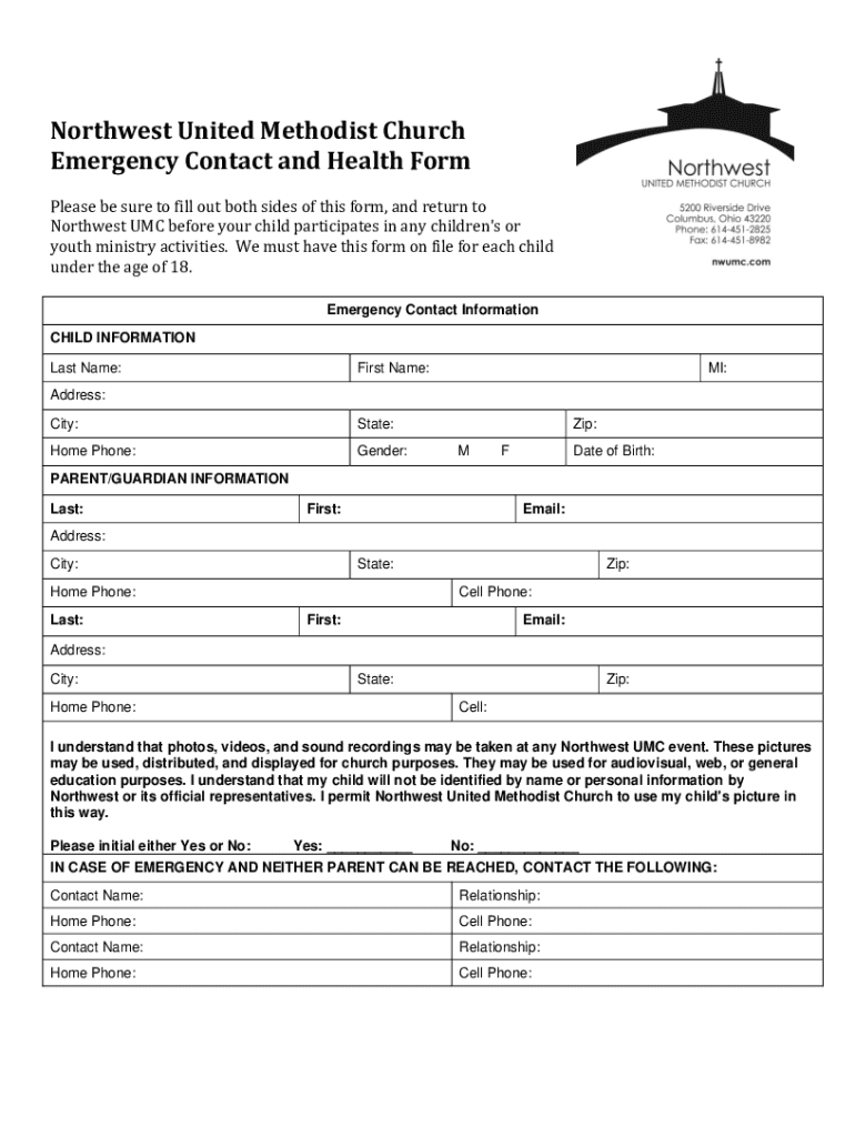 Fillable Online Northwest United Methodist ChurchYouth Ministry Forms ...