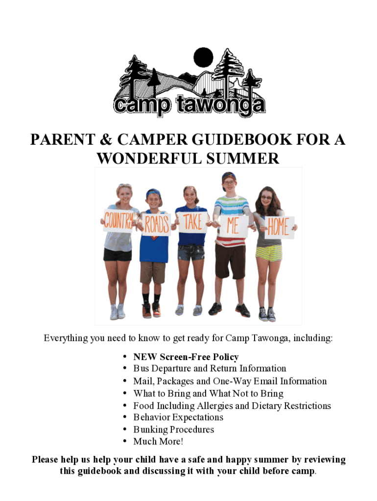 Fillable Online PARENT & CAMPER GUIDEBOOK FOR A WONDERFUL SUMMER - Camp ...